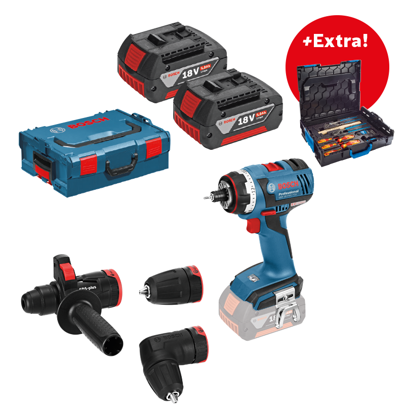 Aku vrtací šroubovák 2x5,0Ah Bosch GSR 18 V-EC FC2 Set Professional + sada nářadí Gedore ...