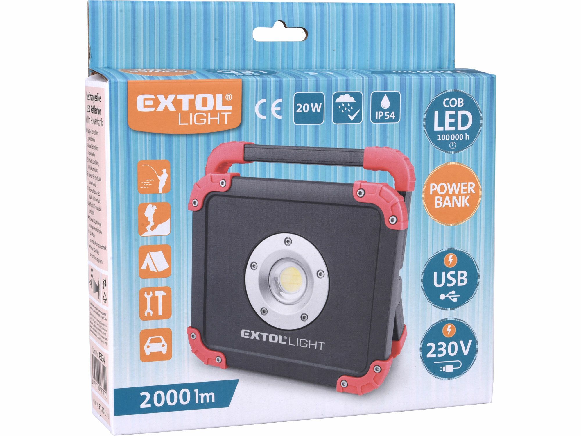 Reflector LED nabíjecí s powerbankou, 2000lm EXTOL-LIGHT - TorriaCars