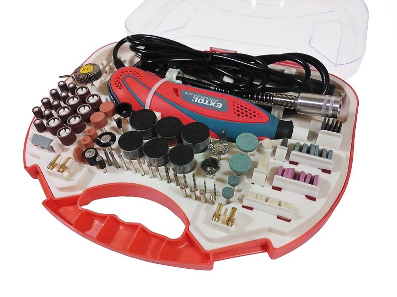 Bruska přímá, 130W, v plastovém kufru s příslušenstvím, sada 210ks EXTOL-PREMIUM - TorriaCars